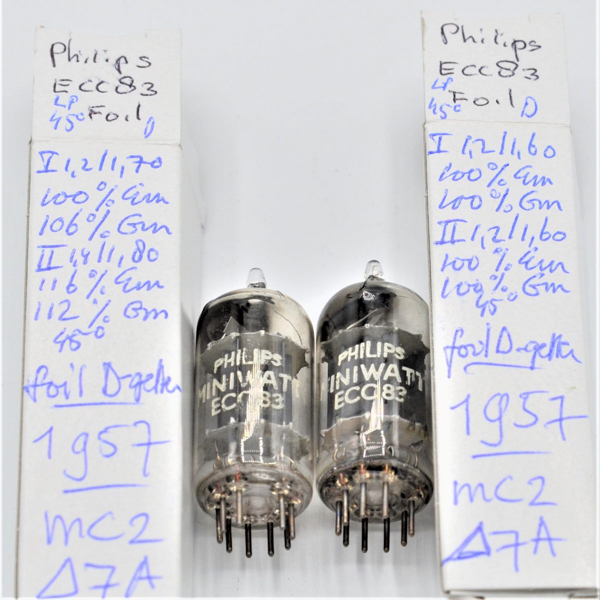 Philips ECC83 longplates 45° foil D-getter NOS pair - Kees Draait Door